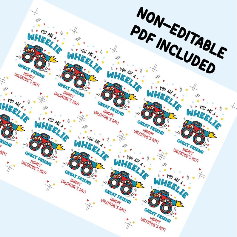 Monster Truck Valentine Printable, Wheelie Great Friend Valentine's Day ...