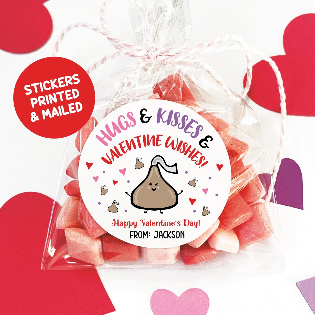 Hugs and Kisses Valentines Day Circular Stickers, Chocolate Candy ...