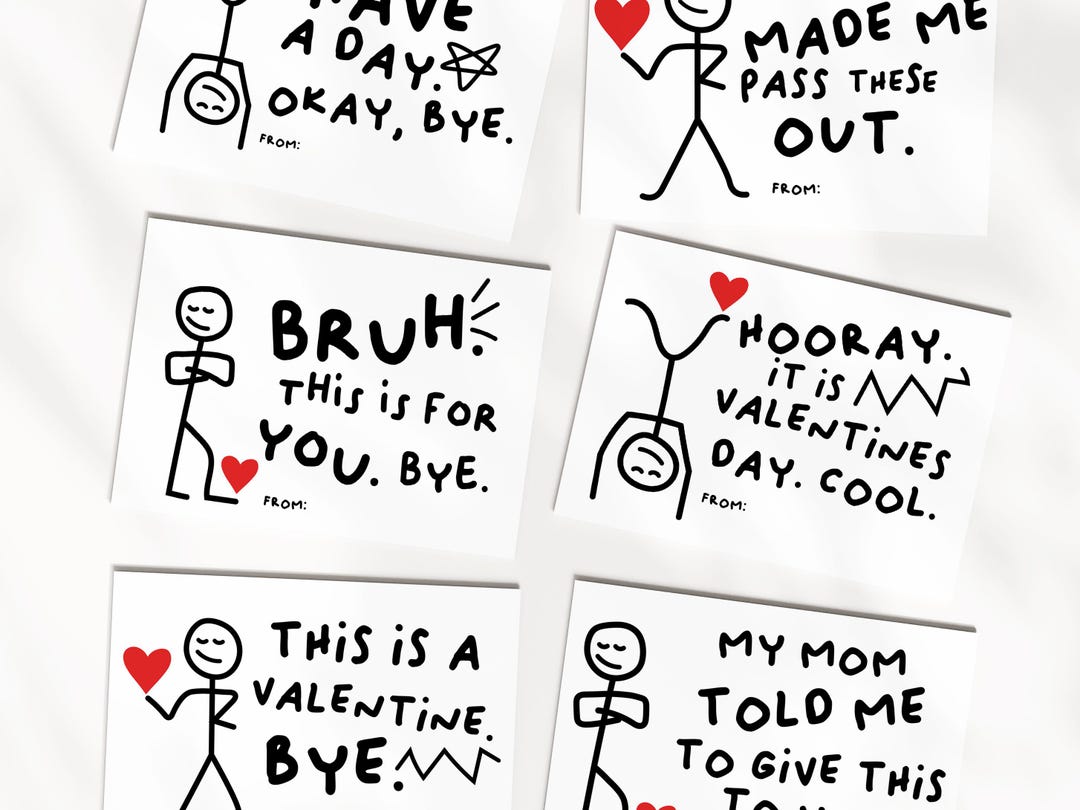 Funny Kids Valentine's Day Cards, Printable Classroom Valentine, Bruh ...