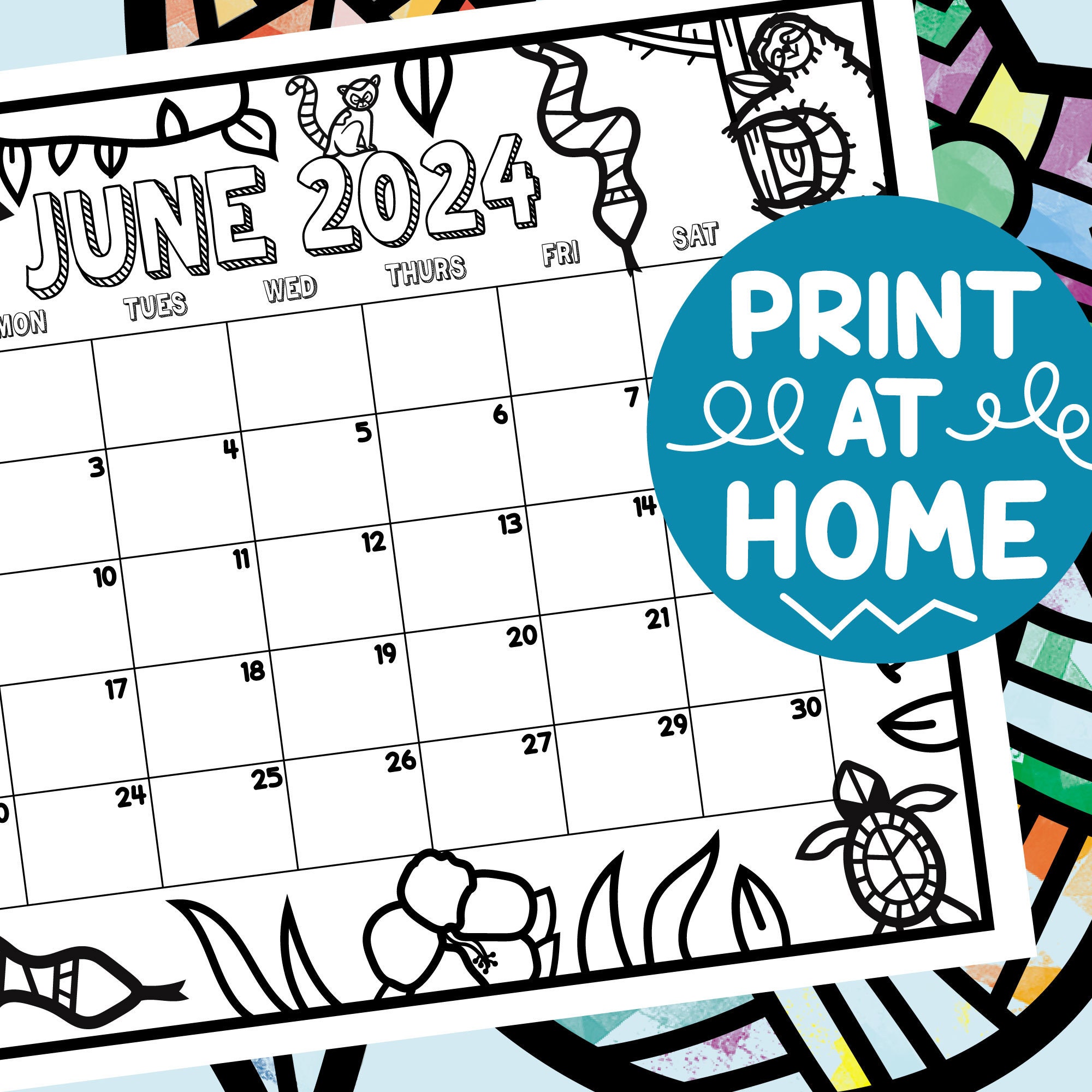 June 2024 Calendar, Printable Coloring Kids Calendar, Preschool ...