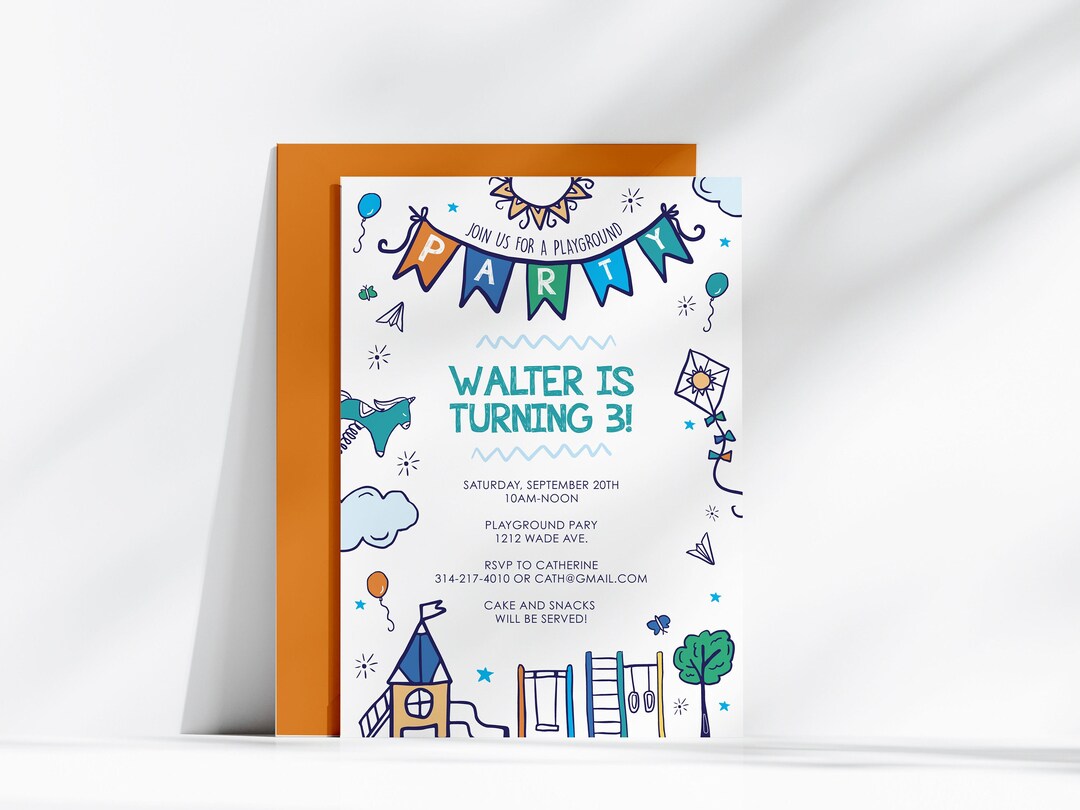 Playground Birthday Invitation Template, Editable Park Party Invitation ...