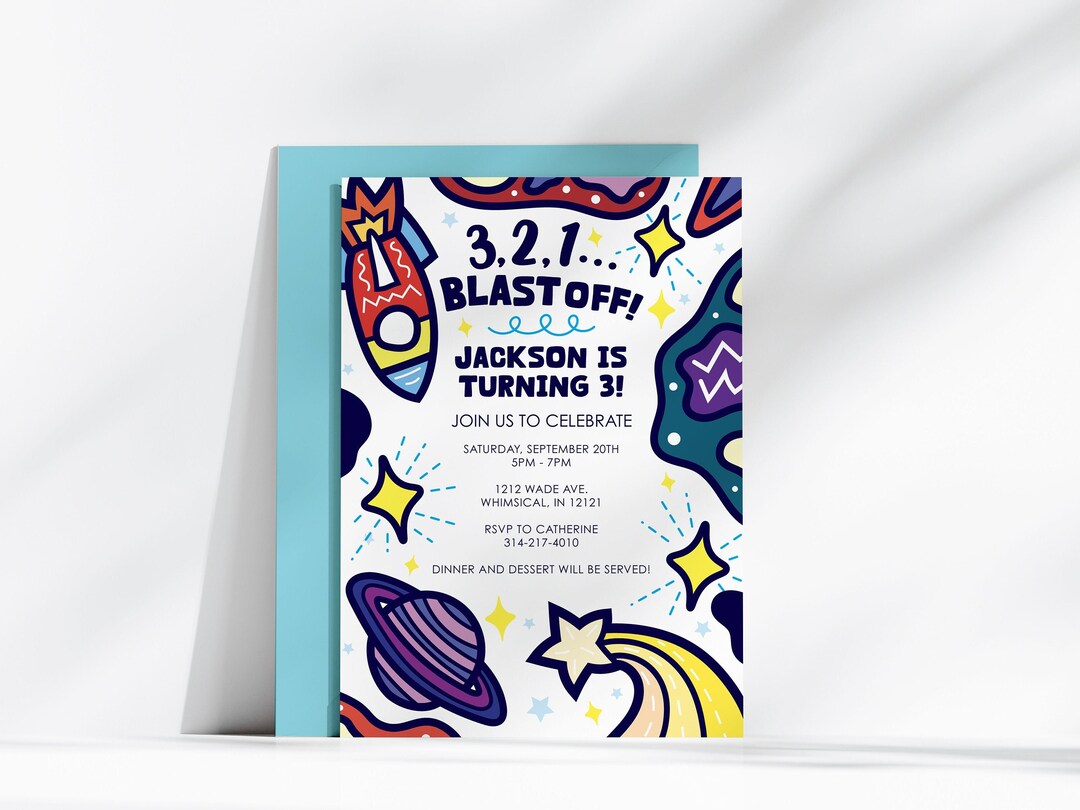Outer Space Birthday Invitation for Blast off Party, Personalized ...