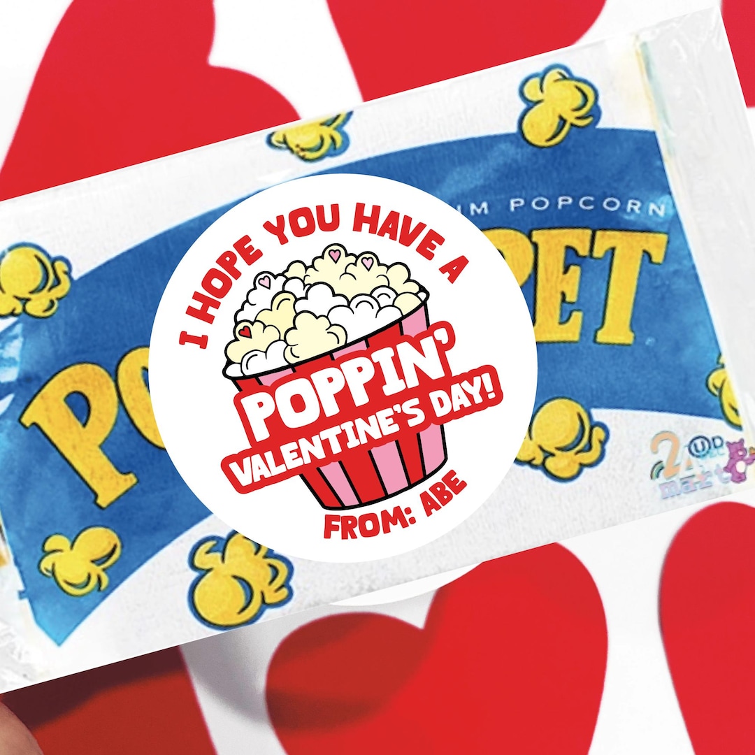 Kids Valentines Day Popcorn Stickers, Poppin' Valentine Labels ...