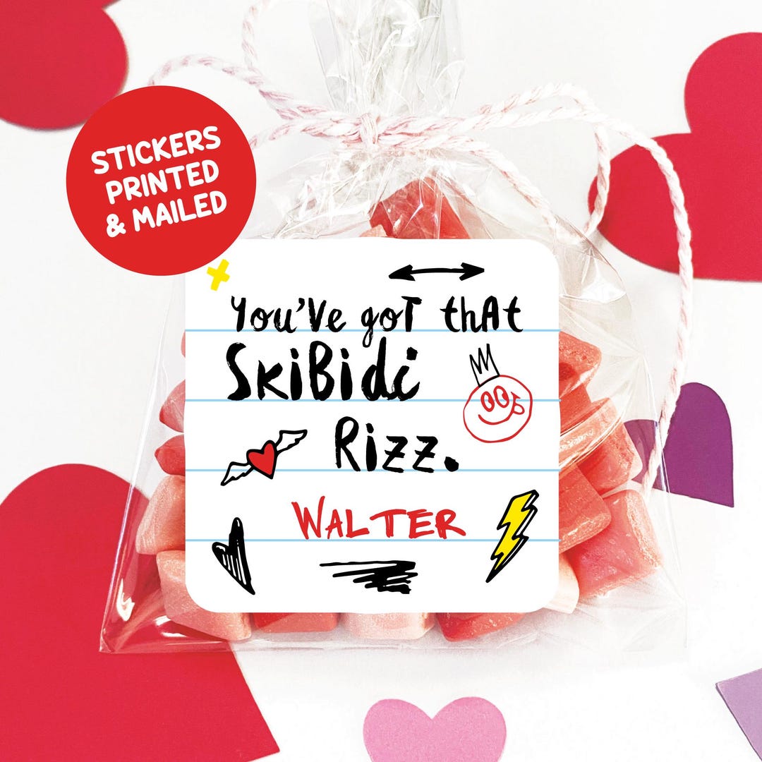 Skibidi Rizz Valentine's Day Treat Bag Stickers, Middle School Slang ...