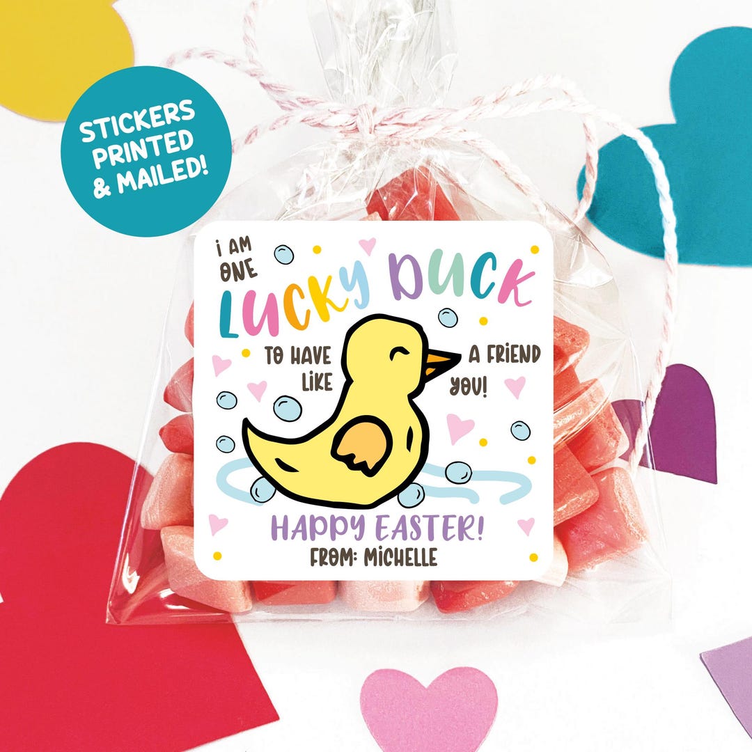 Rubber Duck Easter Favor Stickers, Personalized Kids Easter Classroom ...