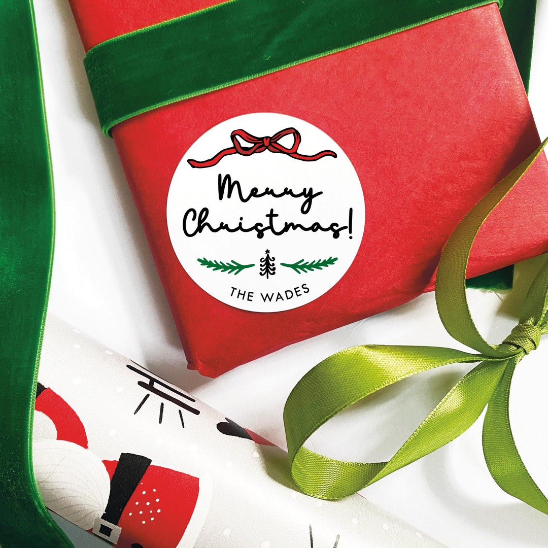 Personalized Christmas Gift Stickers for Presents, Simple Vintage Bow ...
