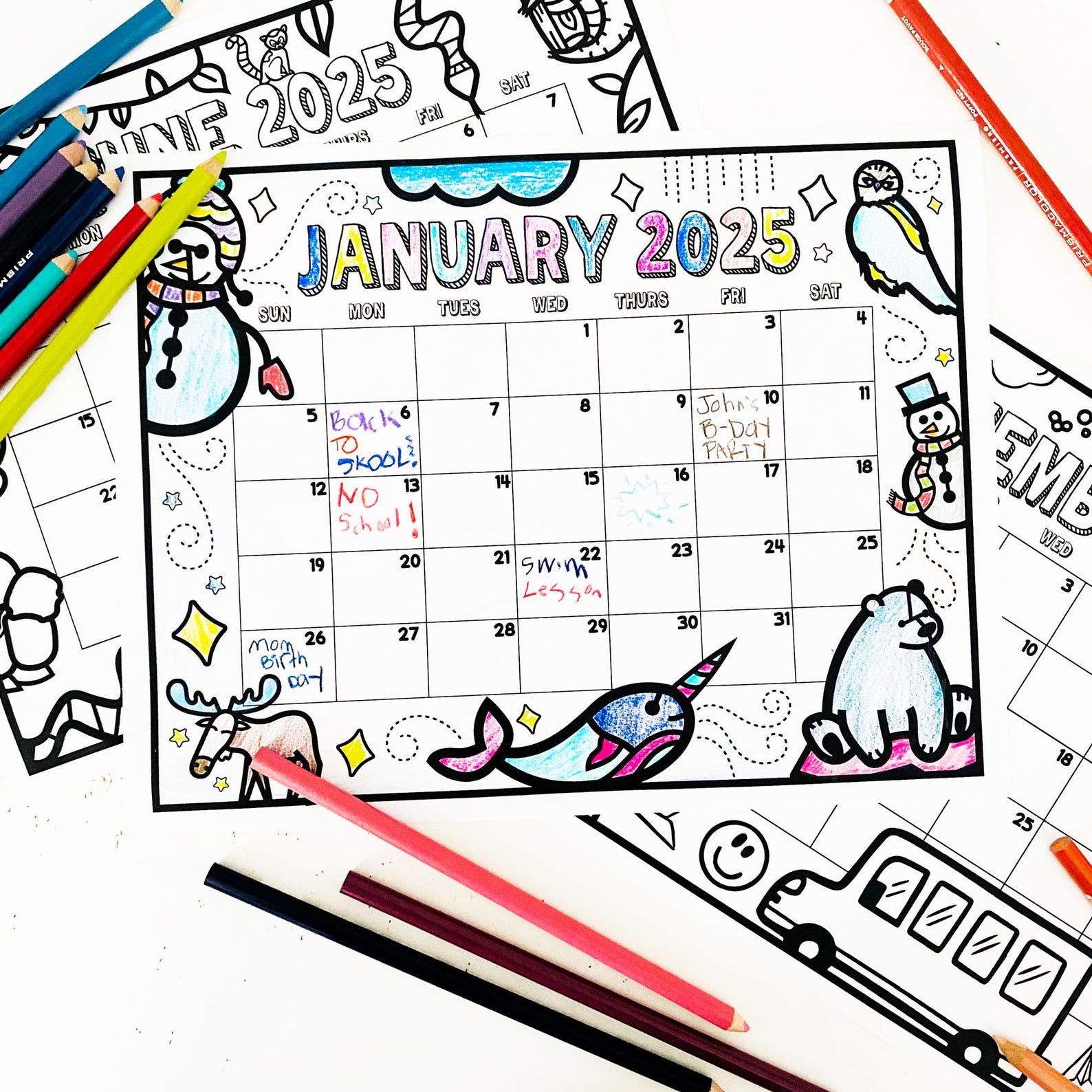 2026 Kids Calendar, Printable Coloring Kids Calendar, Preschool ...
