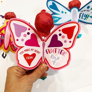 Kids Classroom Butterfly Valentine Printable, Lollipop Valentine ...