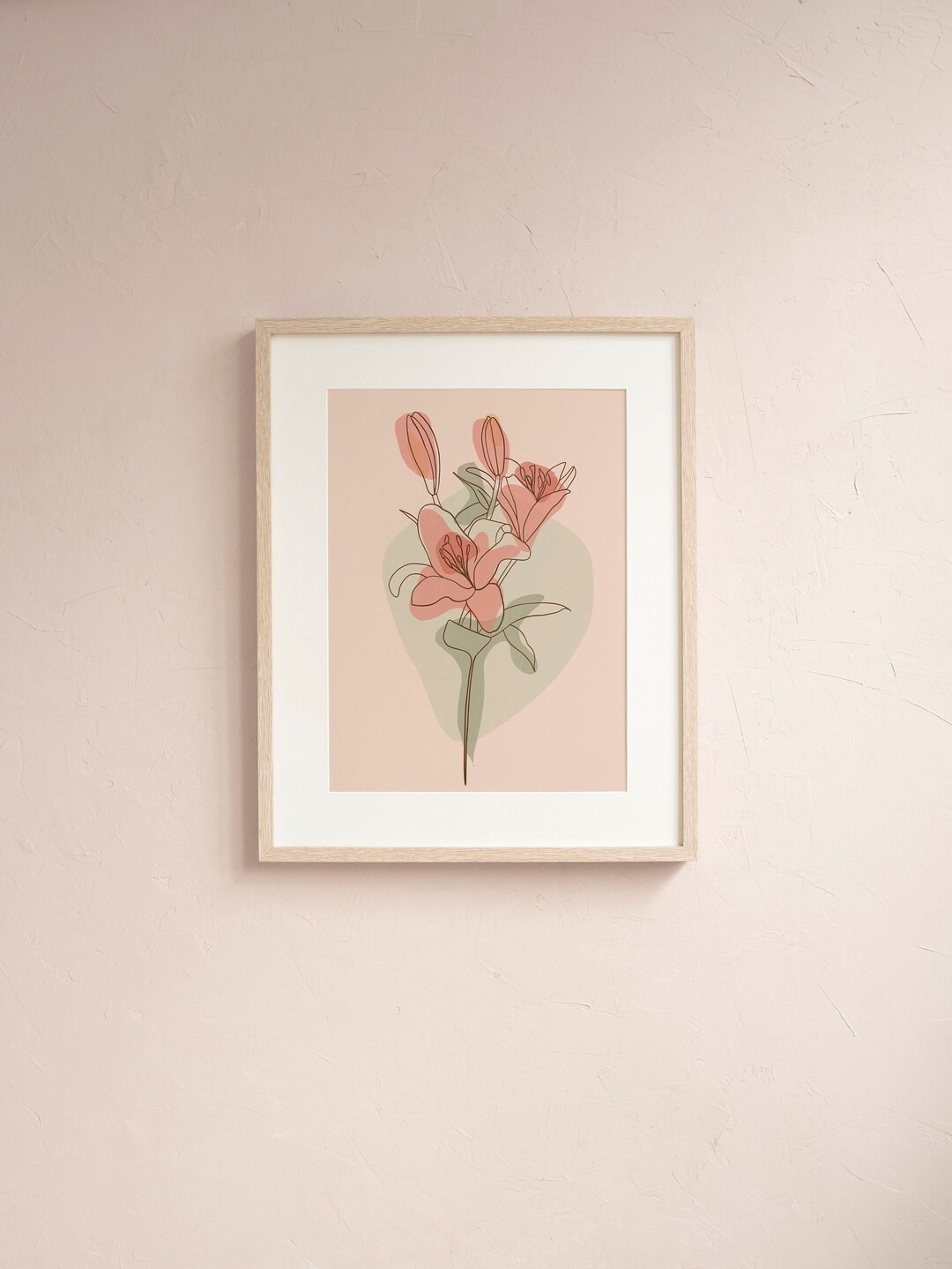 Floral Fine Line Art Print, Nature and Animal, Terracotta Colorway ...
