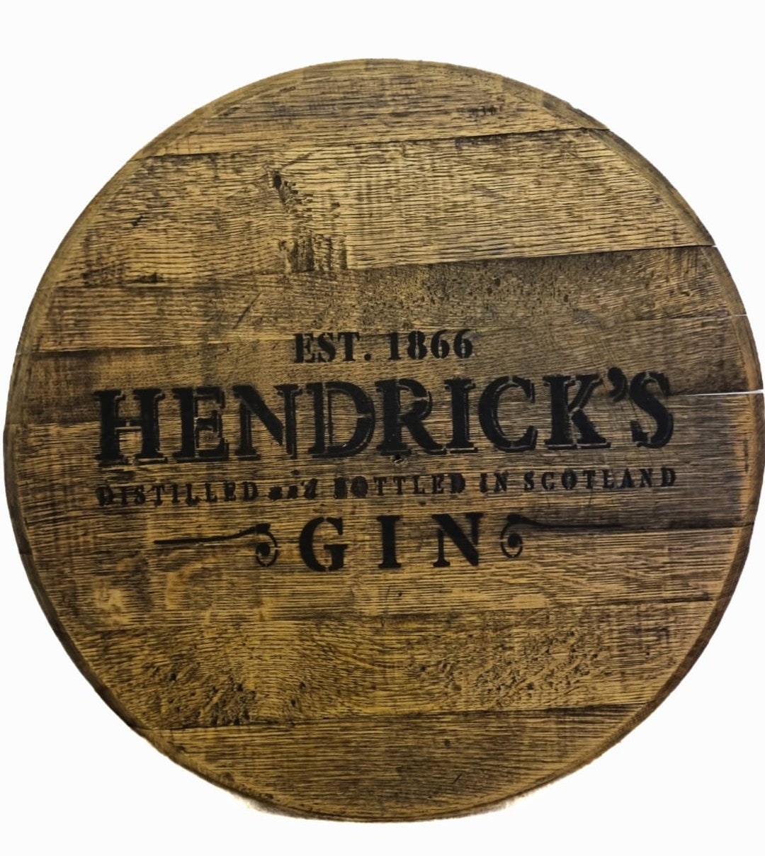 HENDRICKS GIN Reclaimed Printed Oak Whiskey / Wine Barrel Lid End, Wall ...
