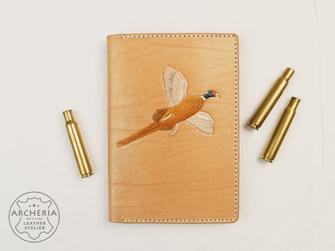 Leather Hunting-license-case With Pheasant and Hunting Scene, Weapons ...