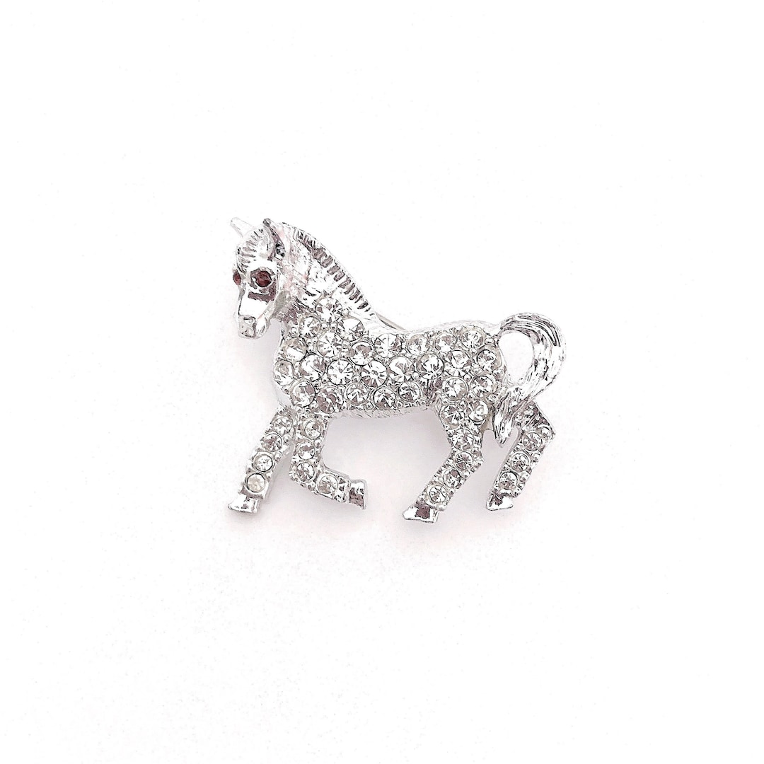 Vintage 1980s Rhinestone Horse Brooch With Rhodium Silver Tone Backing ...