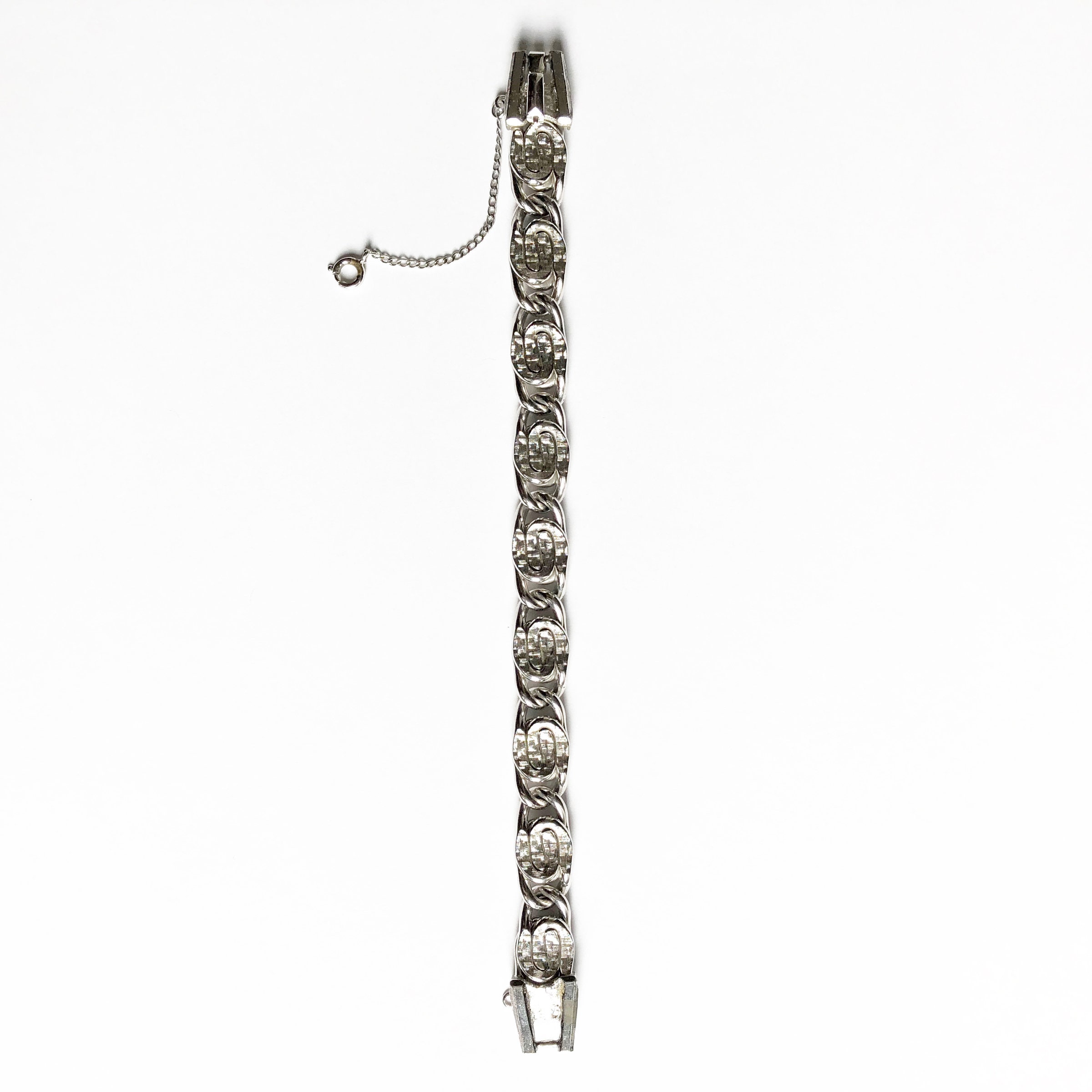 Vintage Silver Tone Greek Key Chain Link Bracelet. 60s Silver Tone ...