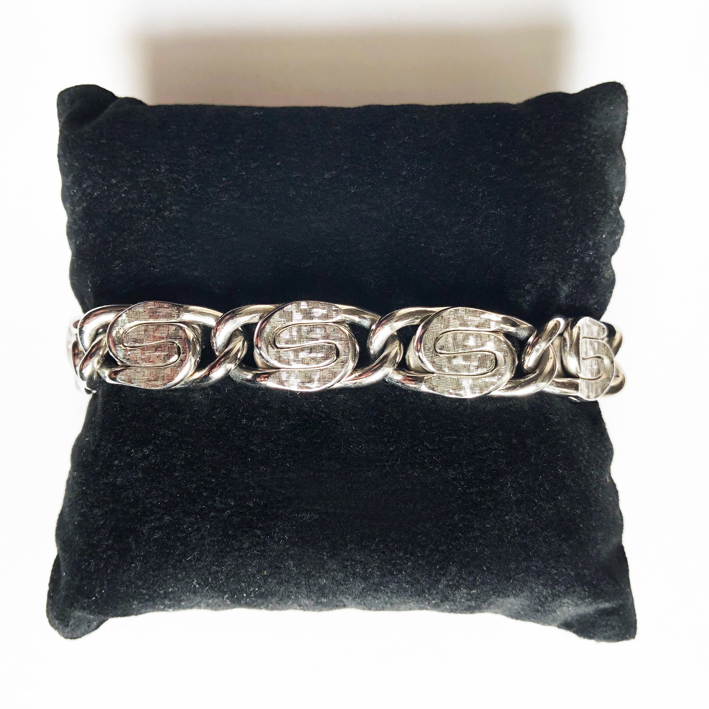 Vintage Silver Tone Greek Key Chain Link Bracelet. 60s Silver Tone ...