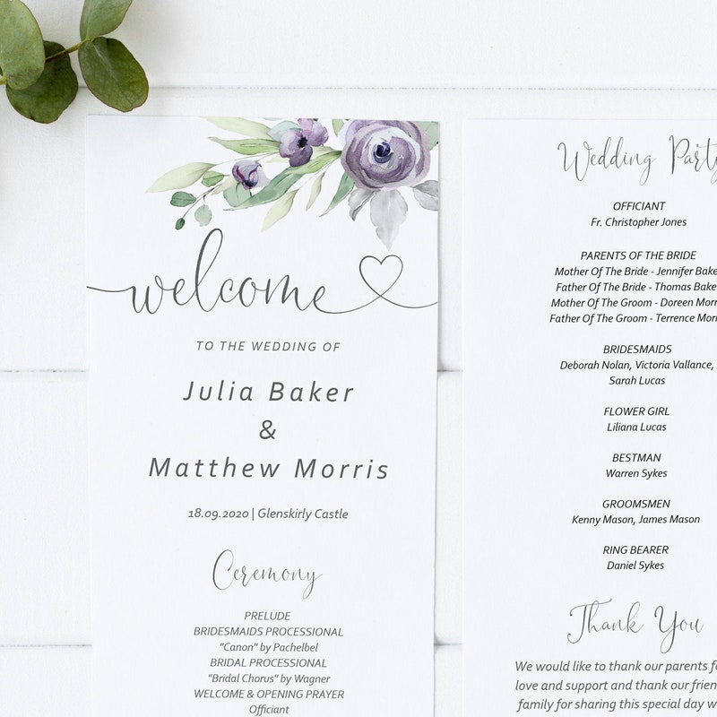 Wedding Program Template - Etsy