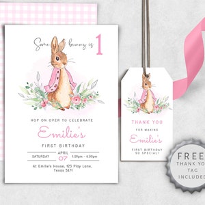 Peter Rabbit Birthday Invitation Template, Pink 1st, Any Age Peter ...