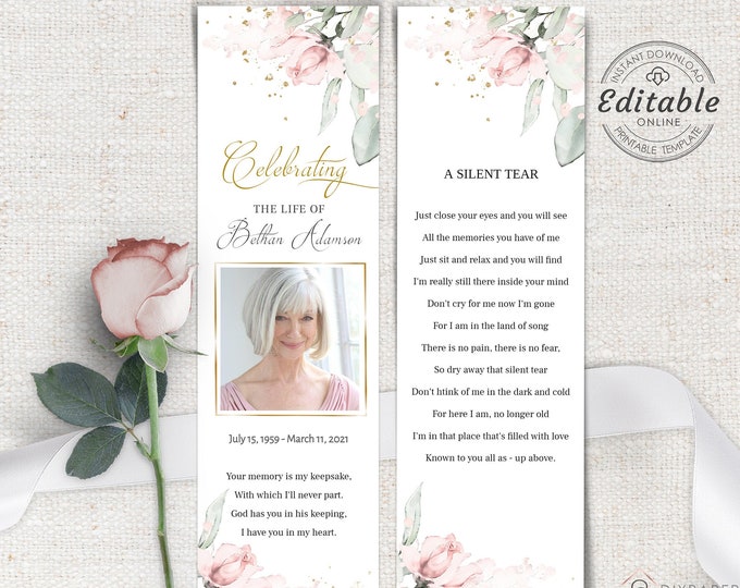 Personalized Funeral Favors, Custom Bookmark, Memorial Bookmarks MB2 - Etsy