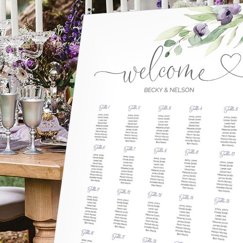 Purple Wedding Table Plan Purple Wedding Seating Chart - Etsy UK