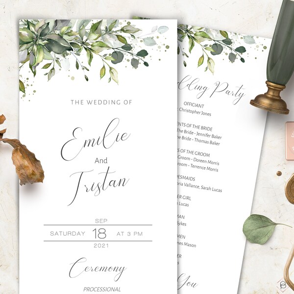 Greenery Wedding Program - Etsy