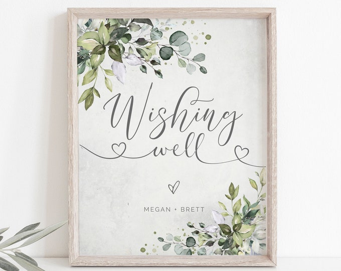 Wishing Well Sign Template Greenery Eucalyptus Water Color - Etsy
