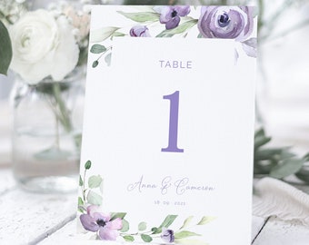 Purple Number Table Card - Etsy