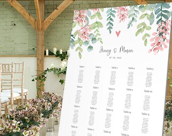 Pink Watercolor Splash Wedding Seating Chart Sign Template - Etsy