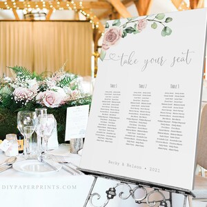 Pink Wedding Seating Chart, Banquet Long Table Seating Chart, Editable ...