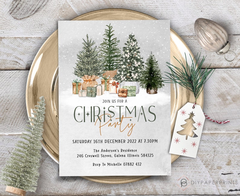 Editable Christmas Party Invitation Christmas Trees Holiday - Etsy