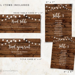 Rustic Seating Chart Cards, Wood Theme Seating Chart Template, Table ...