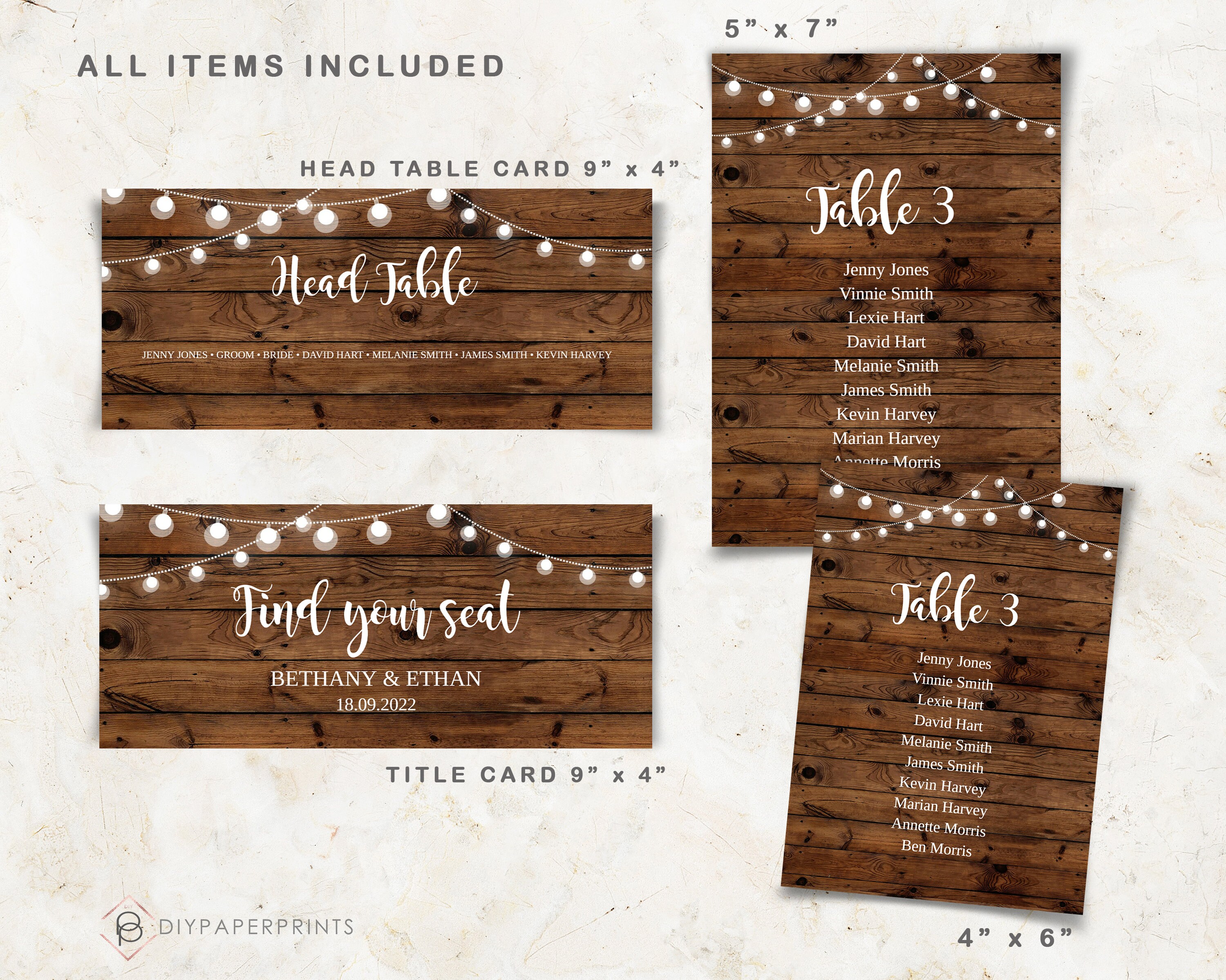 Rustic Seating Chart Cards Wood theme Seating Chart Template | Etsy