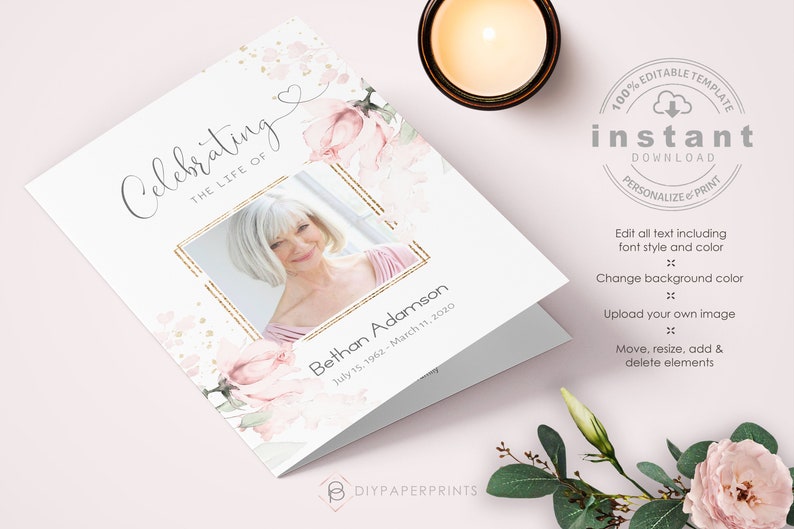 Pink Floral Funeral Program Template: Order of Service Celebration of ...