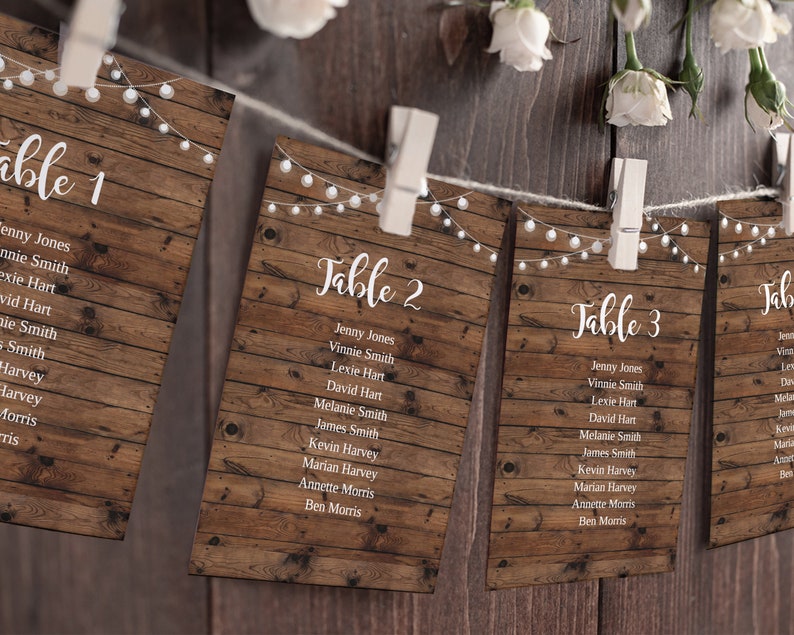 Rustic Seating Chart Cards, Wood Theme Seating Chart Template, Table ...