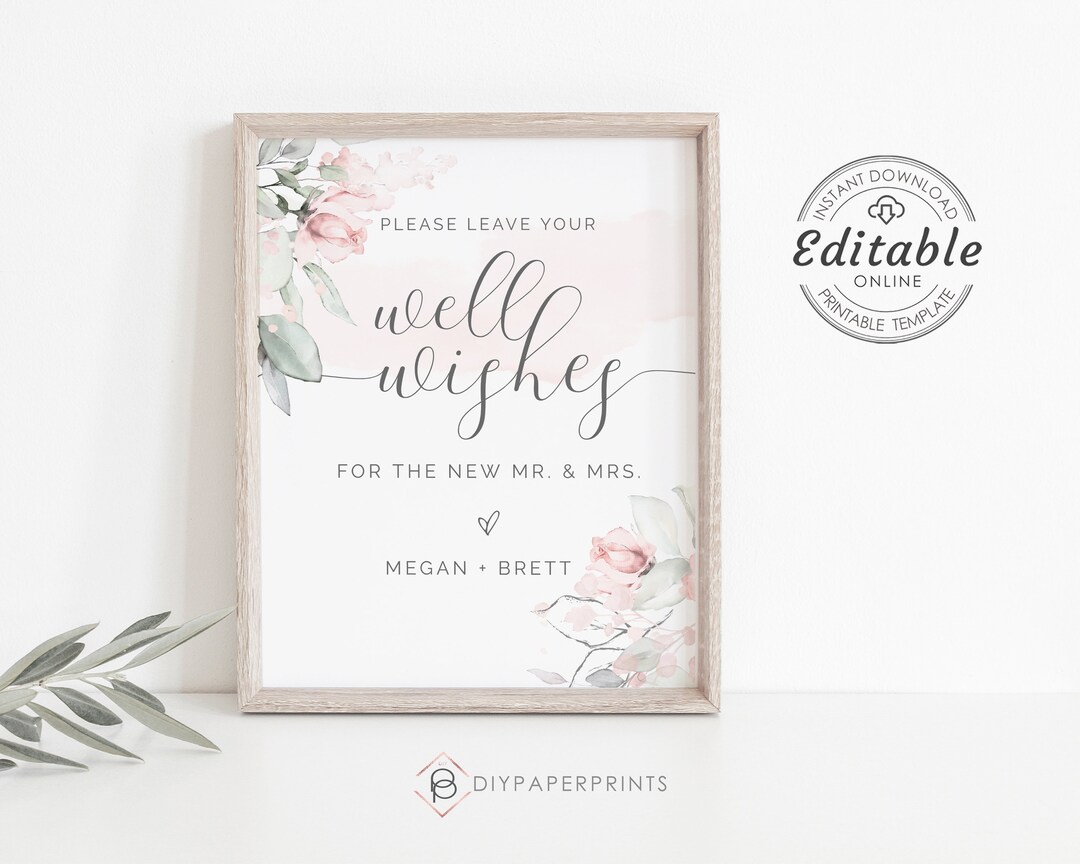 Well Wishes Sign Template, Guest Book Printable, INSTANT DOWNLOAD, 100% ...