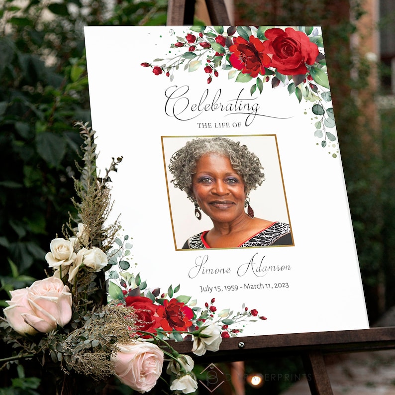 Red Roses Funeral Welcome Sign, Celebration of Life (editable Digital ...