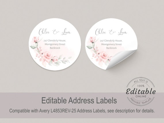 Round Envelope Address Label Pink Floral Label Wedding Seal - Etsy