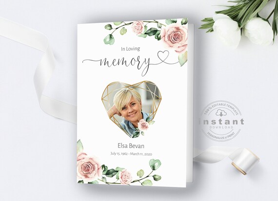 Pink Funeral Program Funeral Memorial Template Printable | Etsy