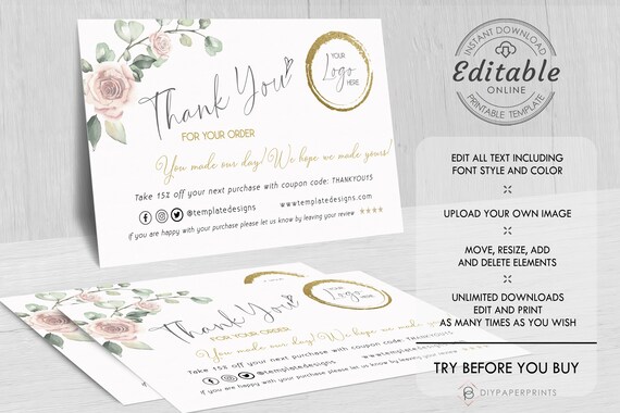 Editable Business Thank You Insert Card Package Insert Card | Etsy