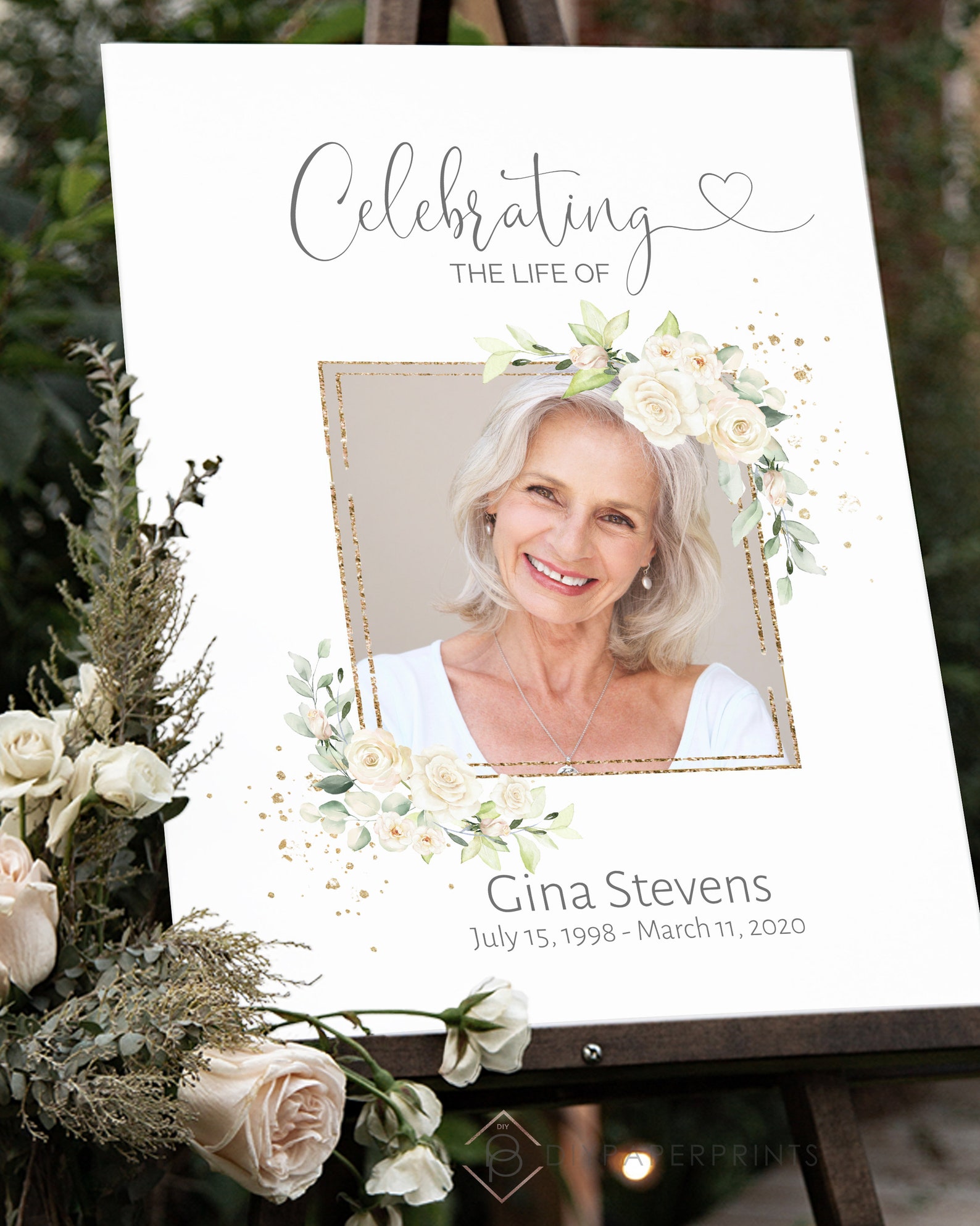 White Floral Funeral Sign, Editable Funeral, Celebration of Life ...