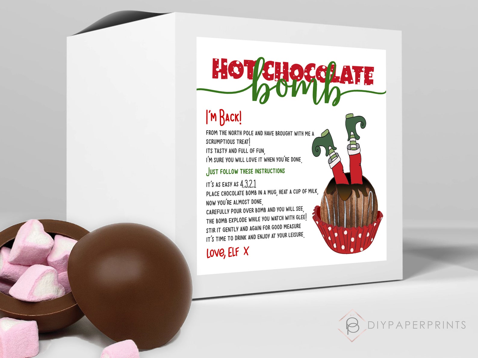 Elf Hot Chocolate Bomb SELF-EDITABLE Cocoa Bomb Tag Bomb - Etsy