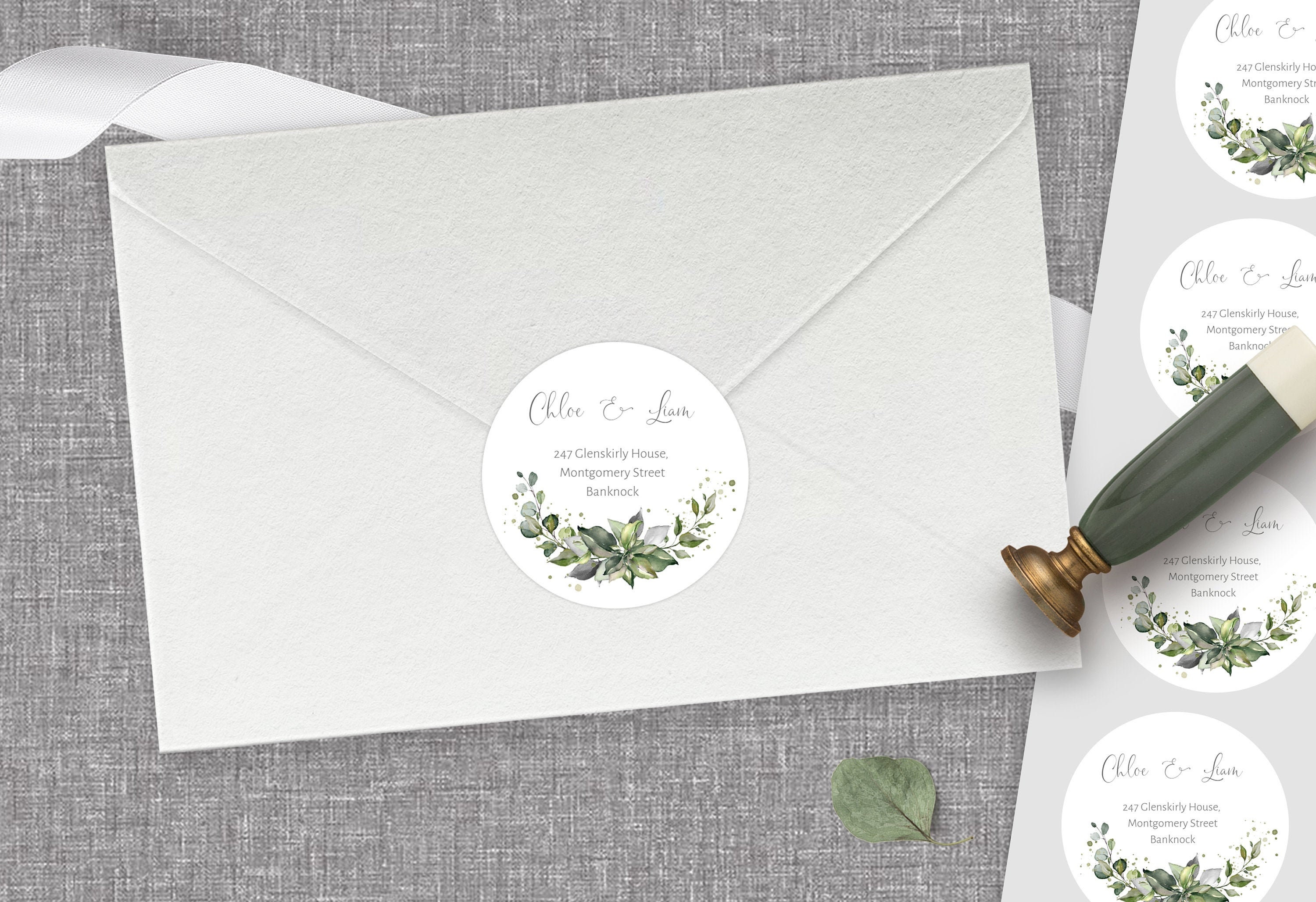 Round Envelope Address Label Eucalyptus Label Wedding Seal - Etsy