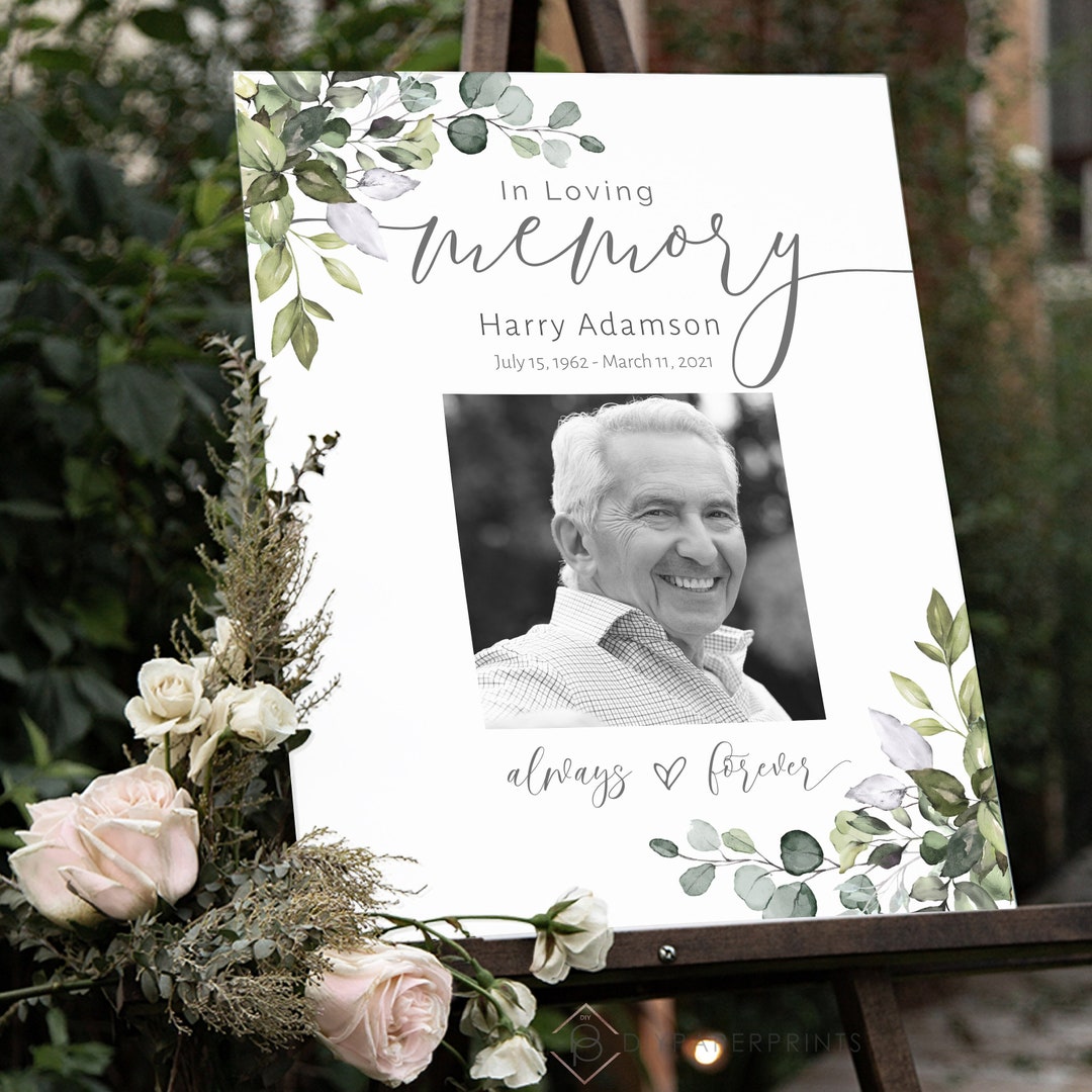 Greenery Funeral Sign, Memorial Sign, Celebration of Life Welcome ...