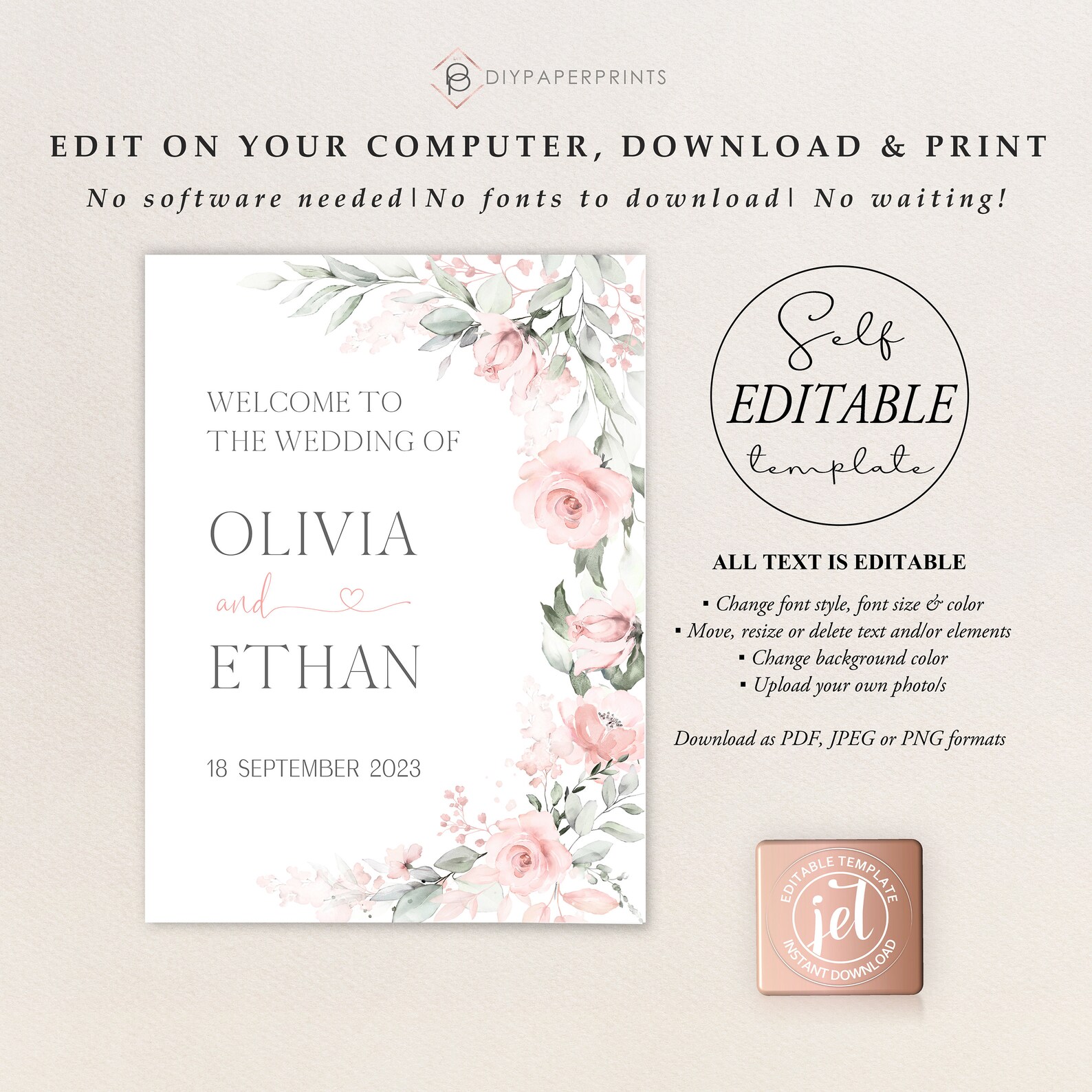 Editable Welcome Sign Welcome Sign Template Blush Pink - Etsy