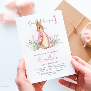 Peter Rabbit Birthday Invitation Template, Pink 1st, Any Age Peter ...