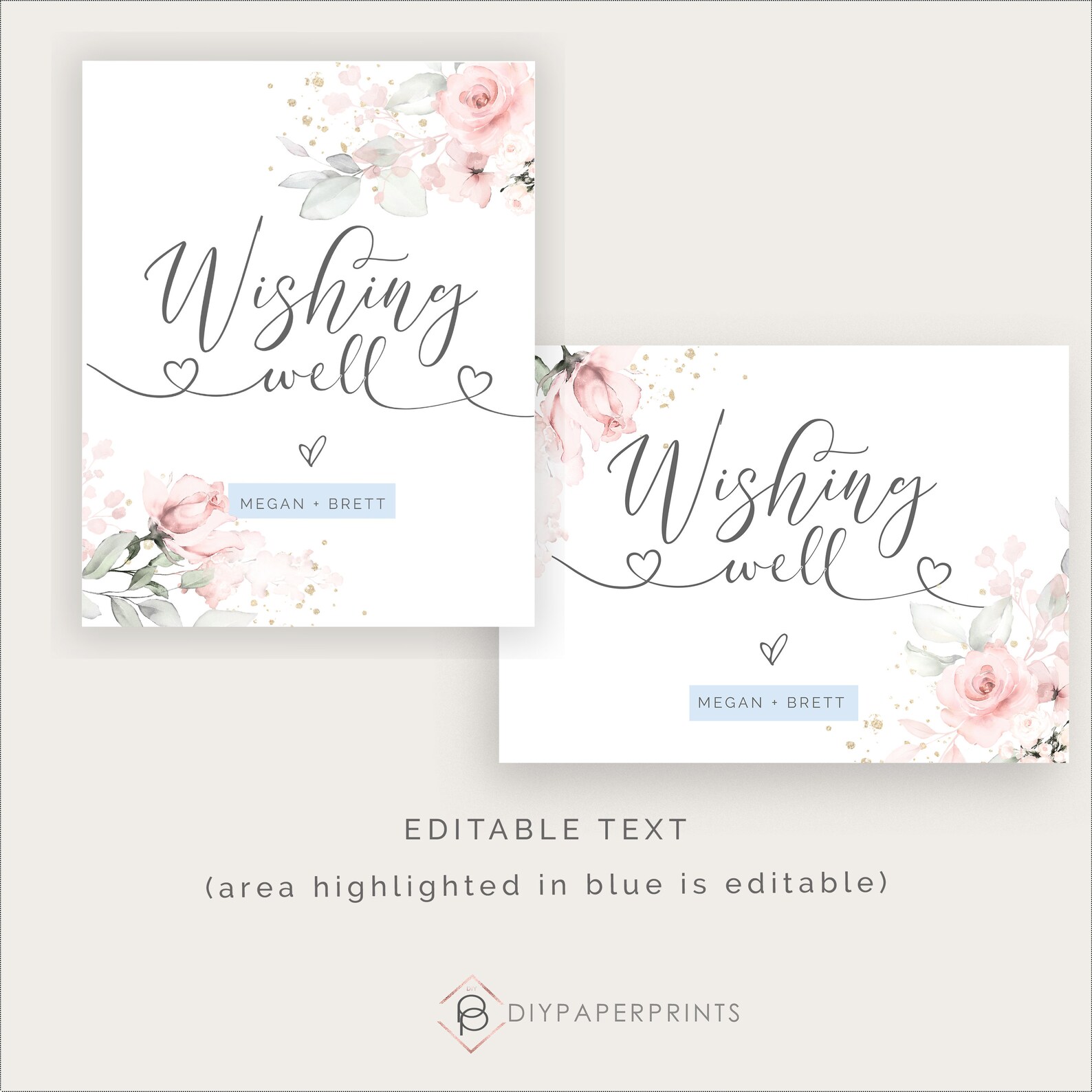 Wishing Well Sign Template Pink Water Color Instant | Etsy