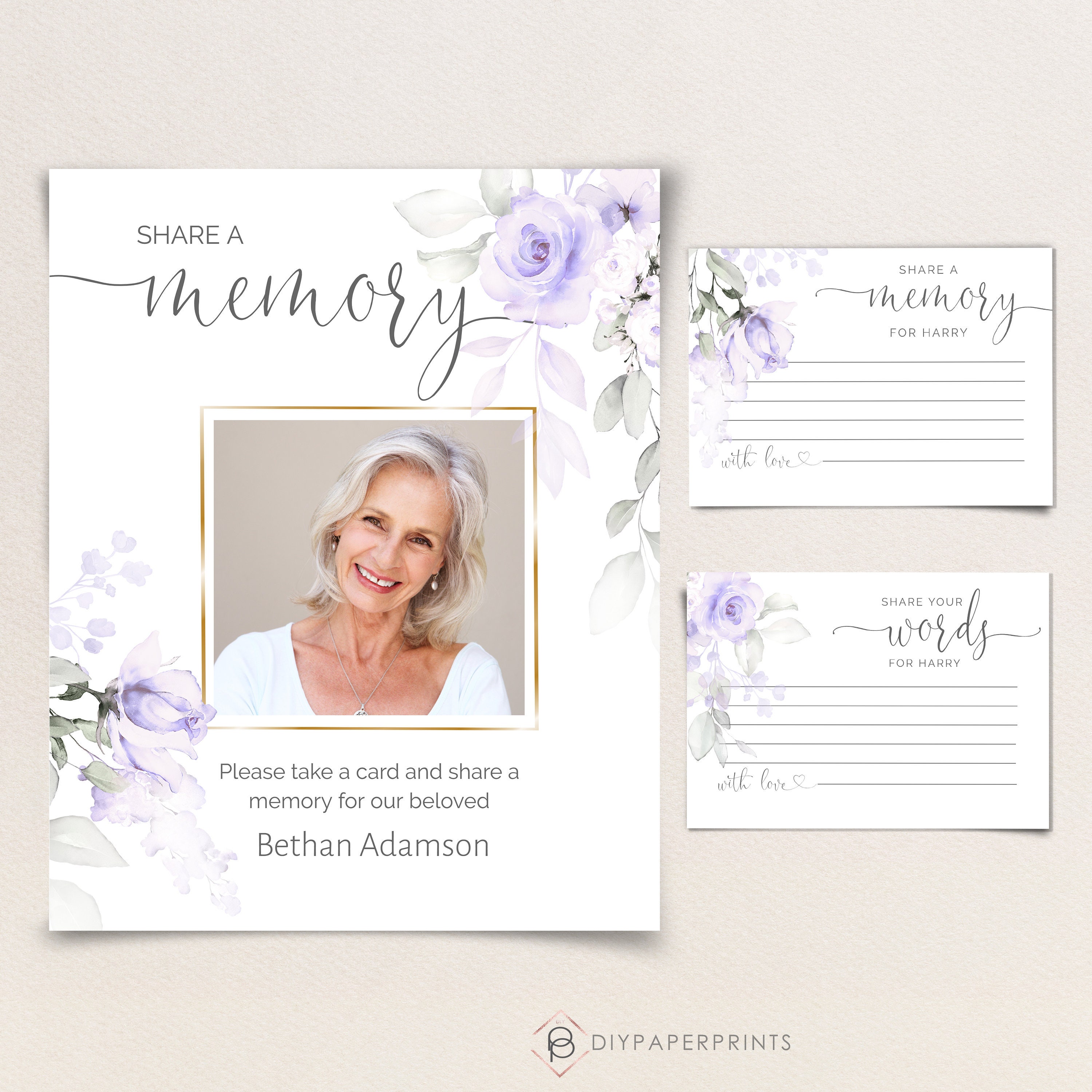 Funeral Share a Memory Card Template, Purple Funeral Memorial ...