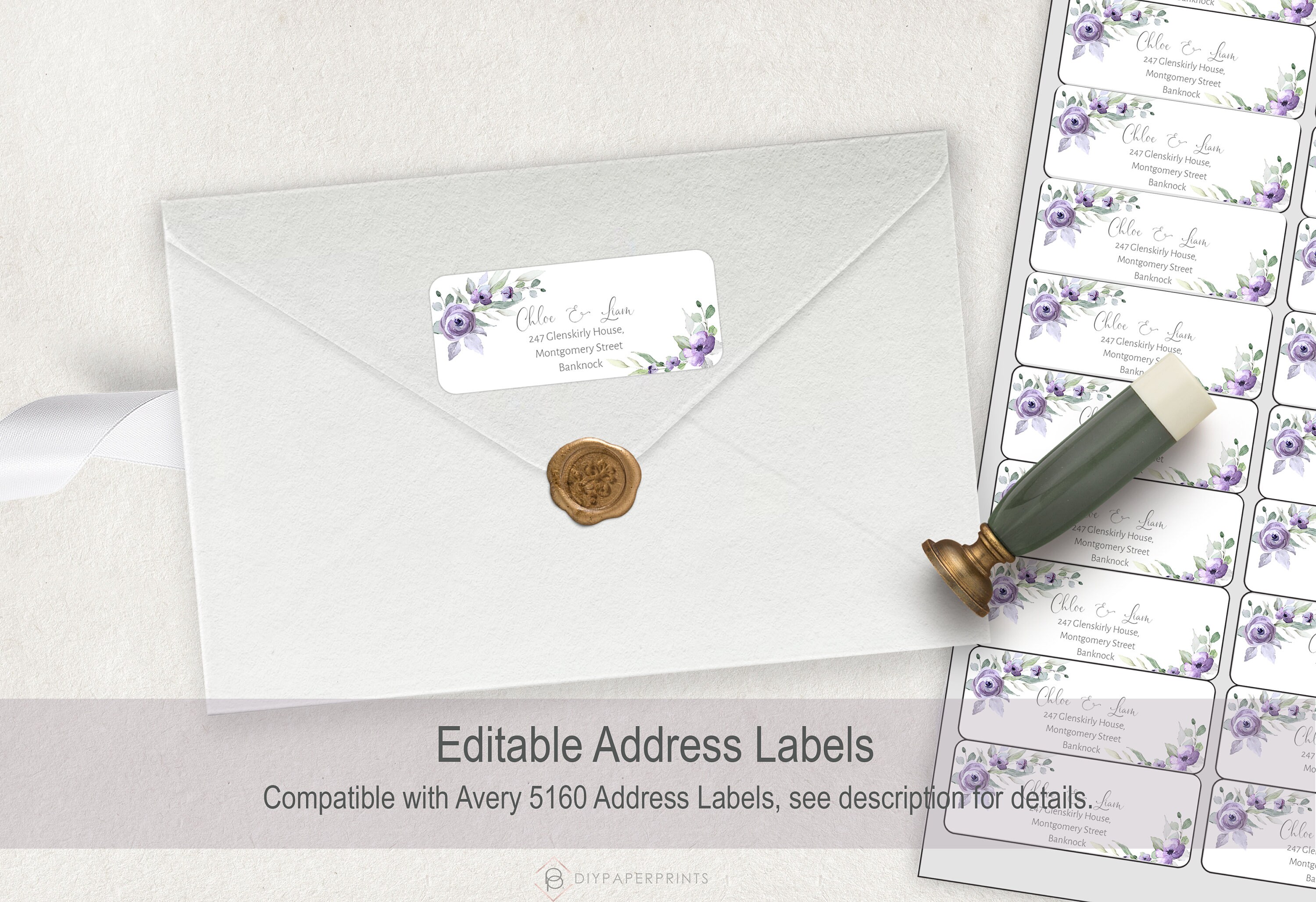 Address Labels, Self-editable, Printable Return Address Label, Purple ...