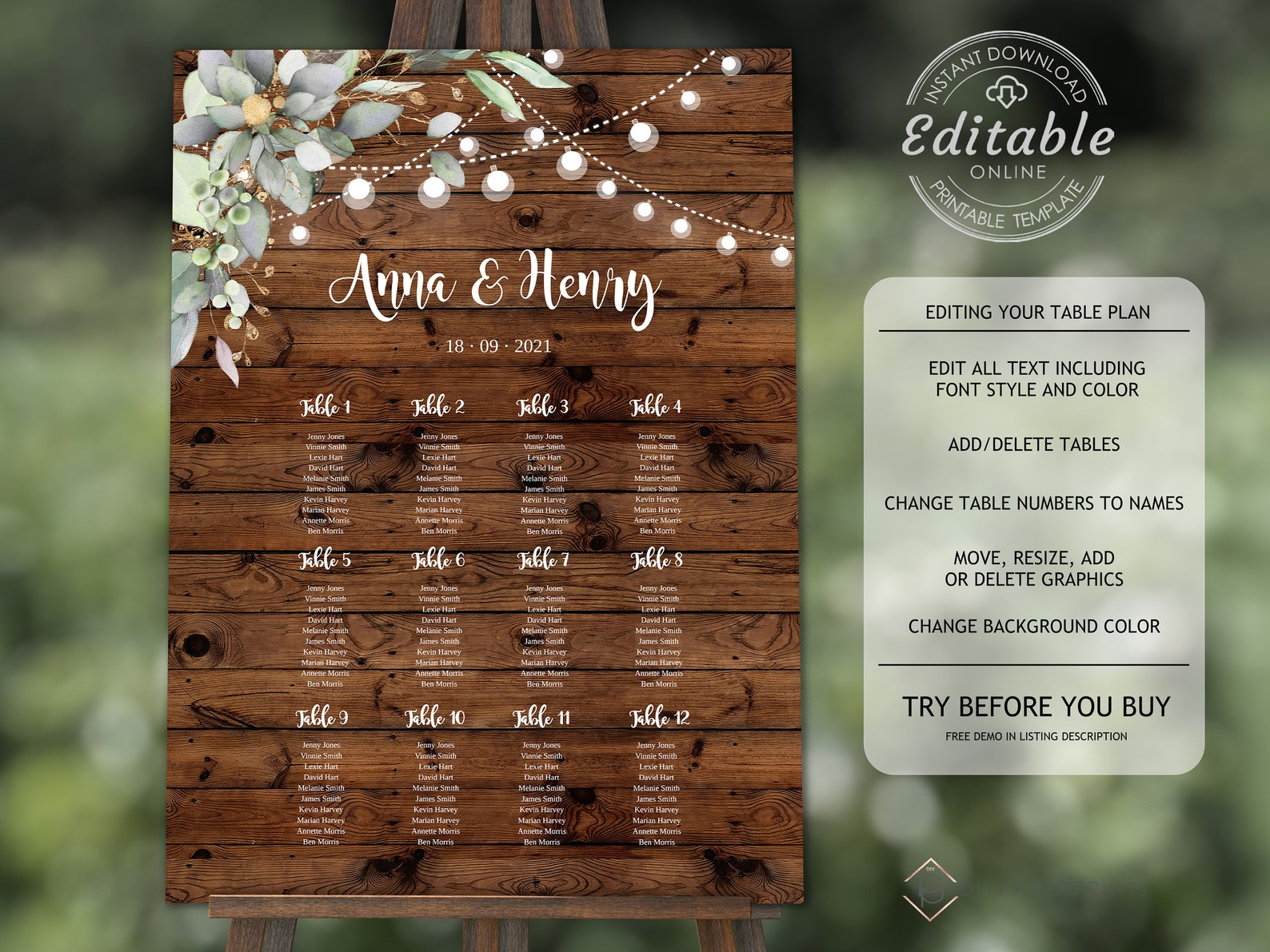 Rustic Wedding Seating Chart Greenery Wedding Table Plan - Etsy