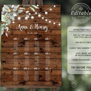 Rustic Wedding Seating Chart, Greenery Wedding Table Plan Template ...