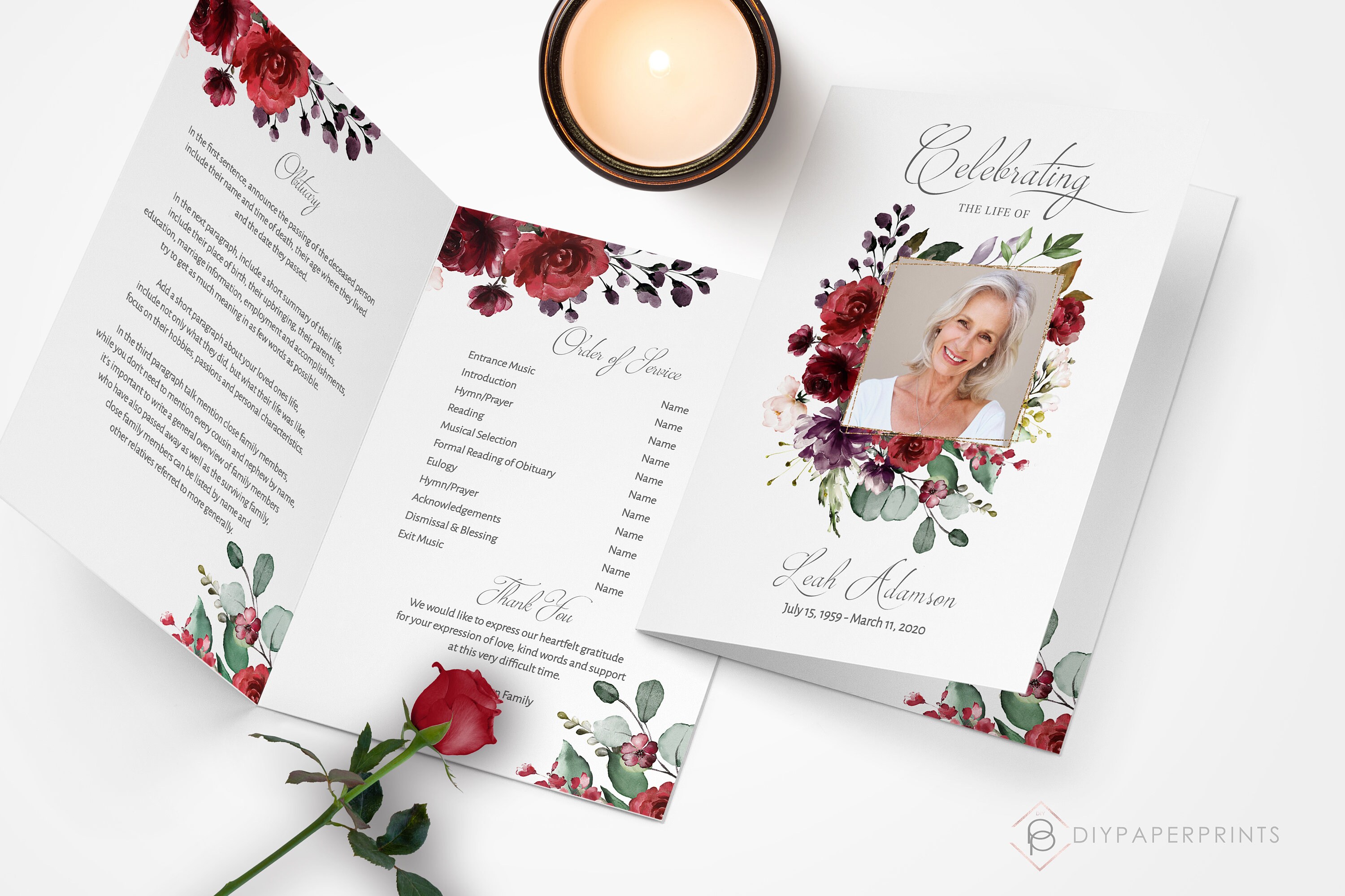 Editable Funeral Program Template Memorial Service Template | Etsy