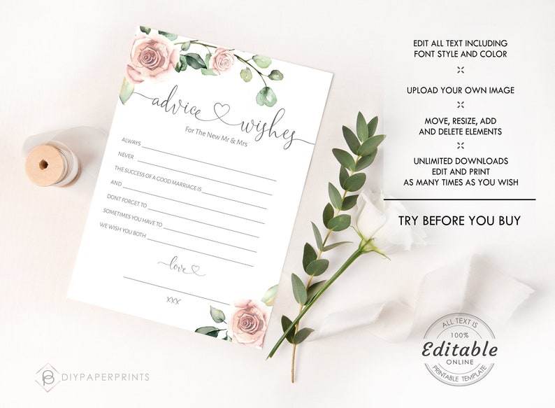 Bridal shower Advice Card Advice For the Bride and Groom | Etsy